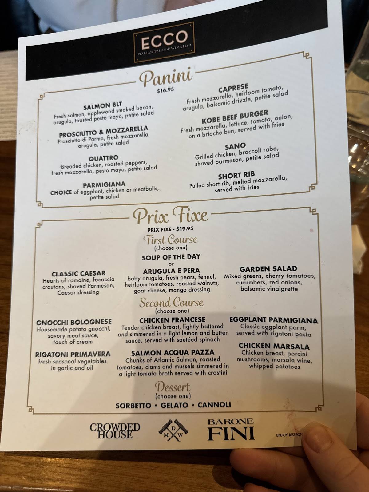 Menu at Ecco Wine Bar, Trumbull