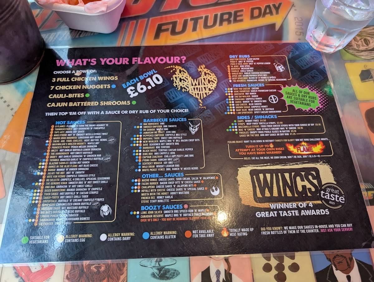 Menu at Wings restaurant, Edinburgh, 21 Old Fishmarket Cl