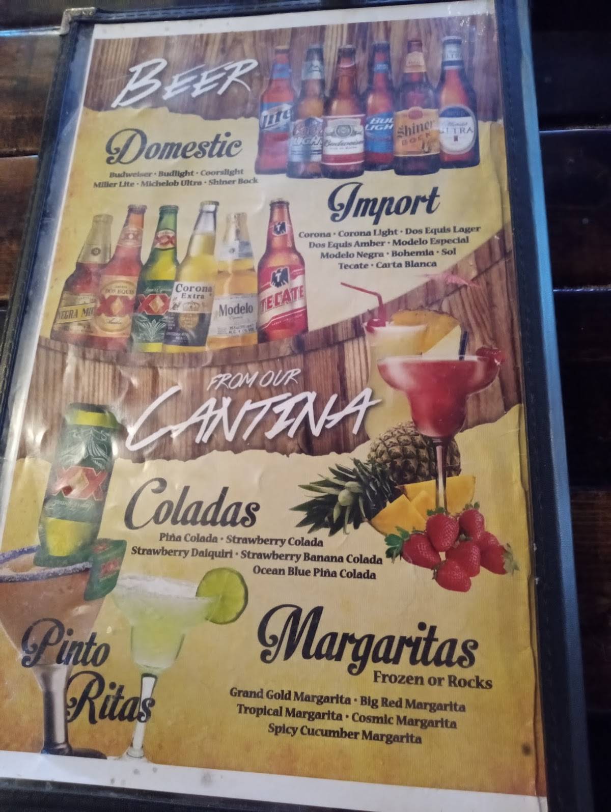 Menu at Pinto Bean restaurant, Edna