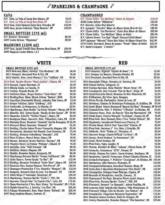 Menu at Edulis Restaurant, Toronto, 169 Niagara St