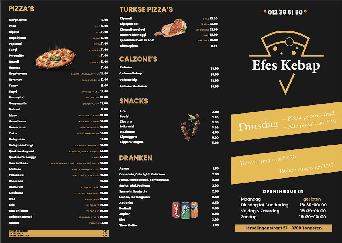 Menu at Efes Kebab Tongeren, Tongeren, Hemelingenstraat 27