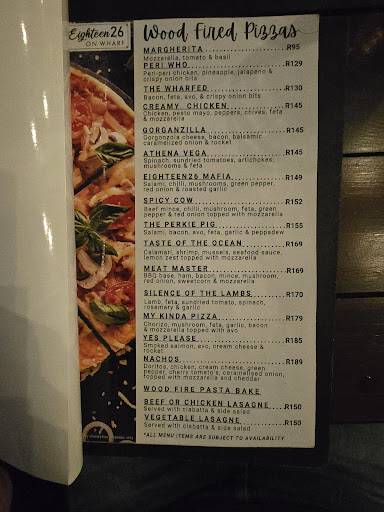 Menu at Eighteen26 on Wharf restaurant, Port Alfred