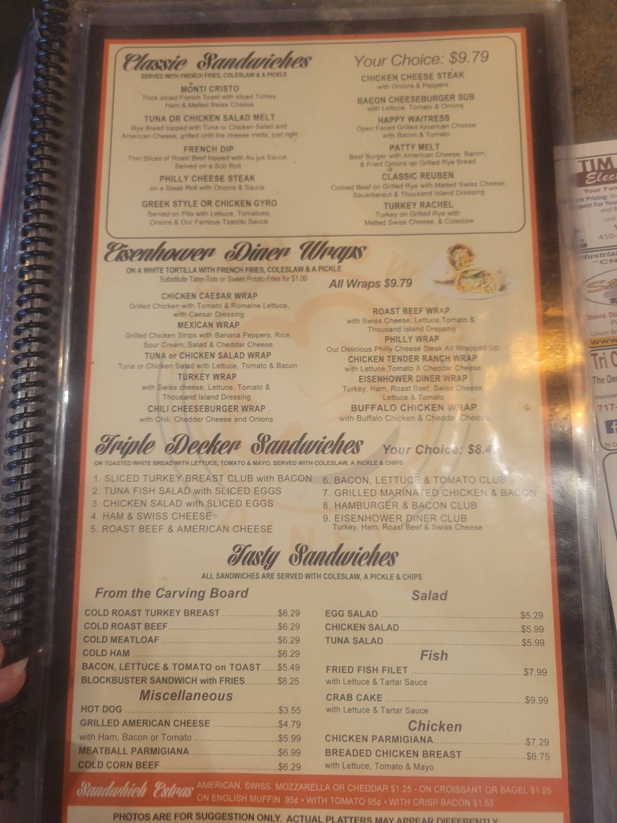 Menu at Eisenhower Diner restaurant, Hanover