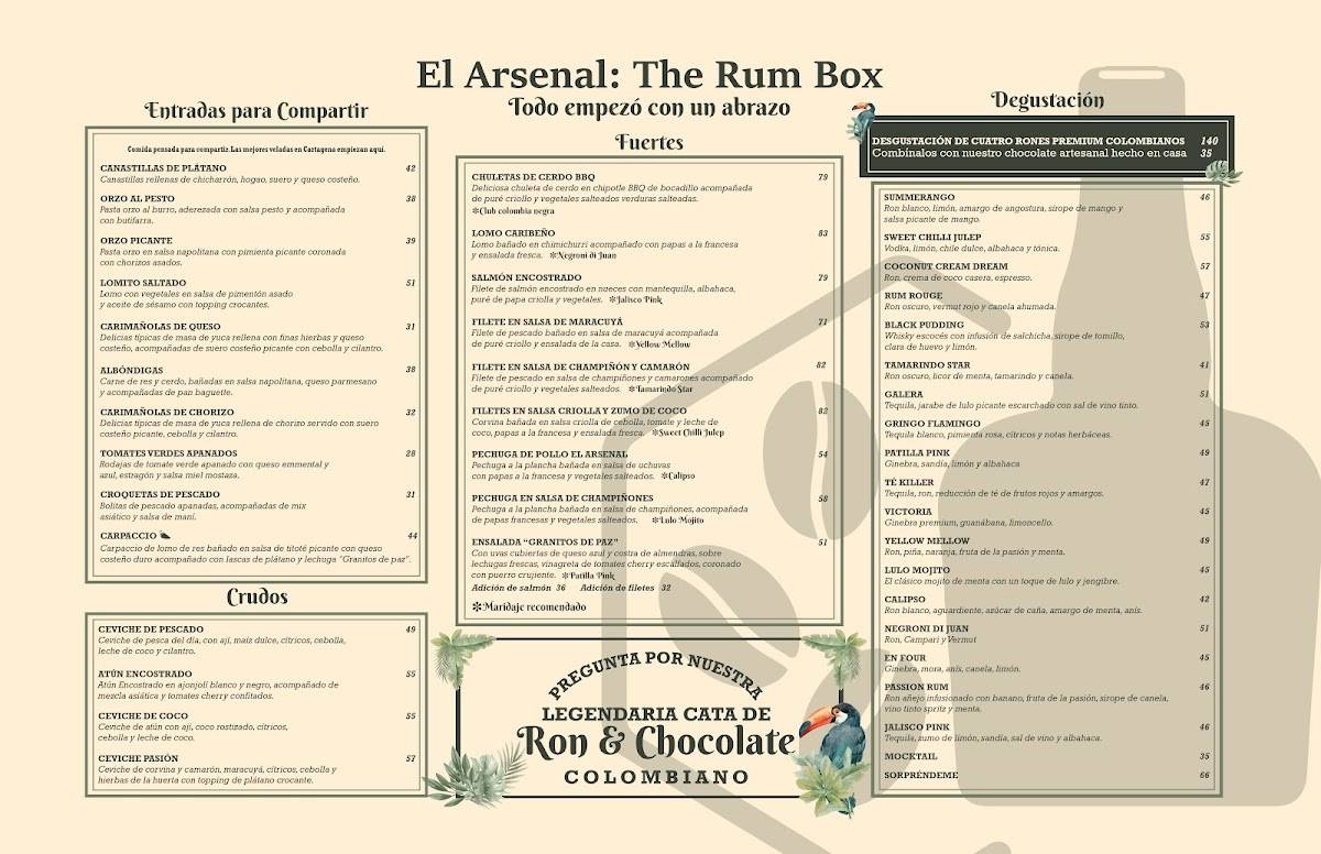 Carta del restaurante El Arsenal: The Rum Box, Cartagena