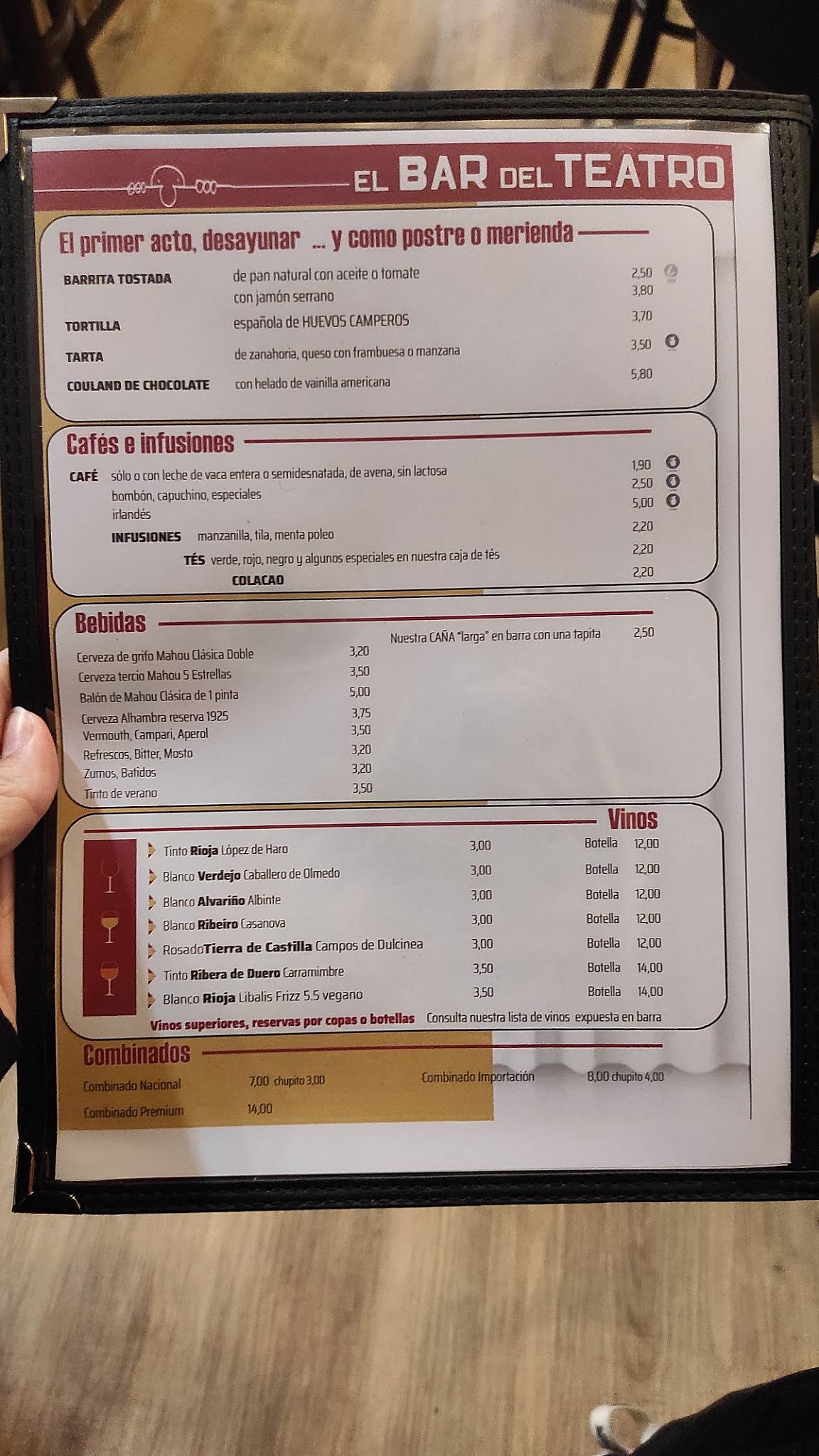 Menu at El Bar del Teatro, Madrid
