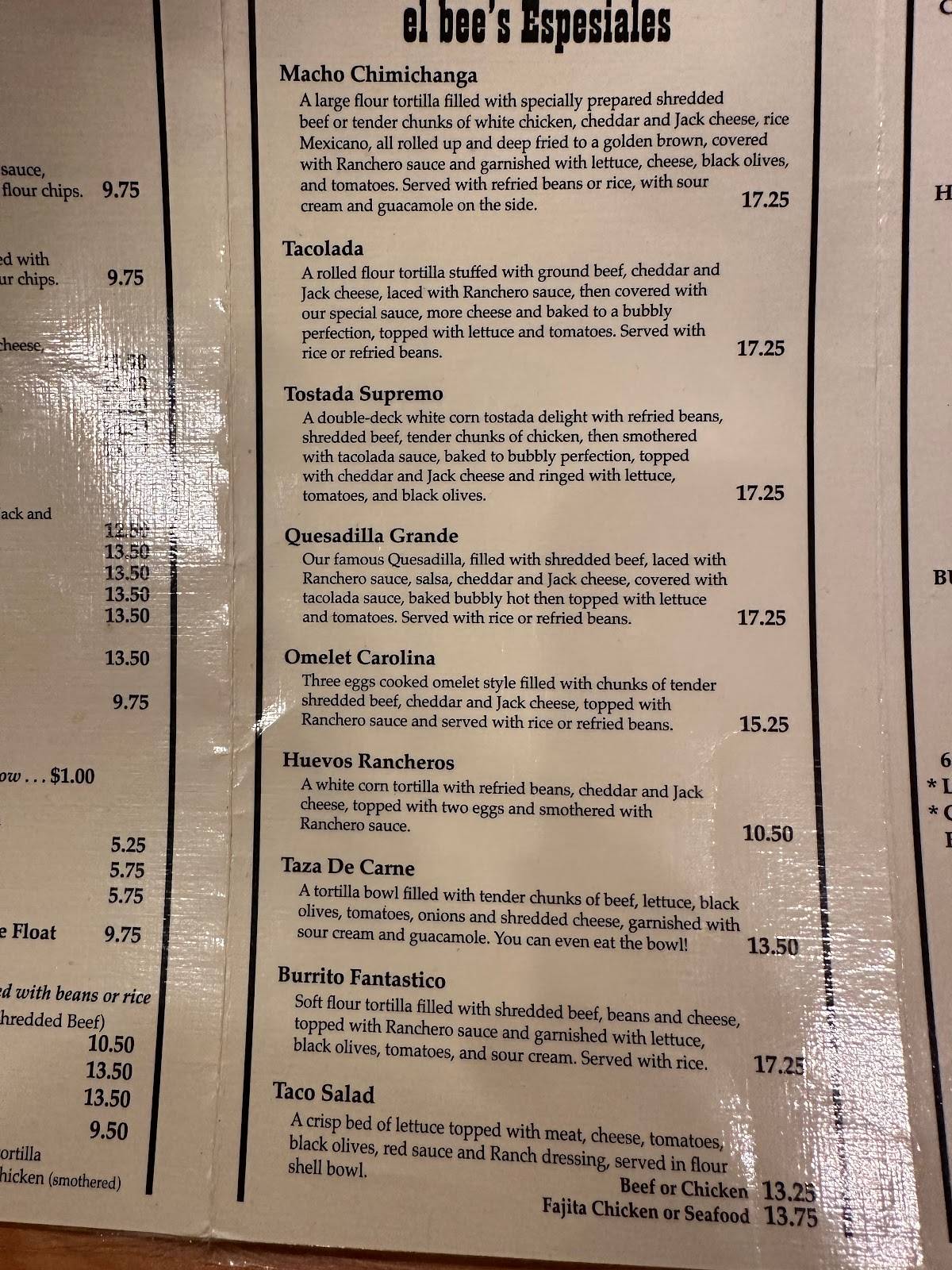 Menu at El' Bee's restaurant, Omaha, S 144th St