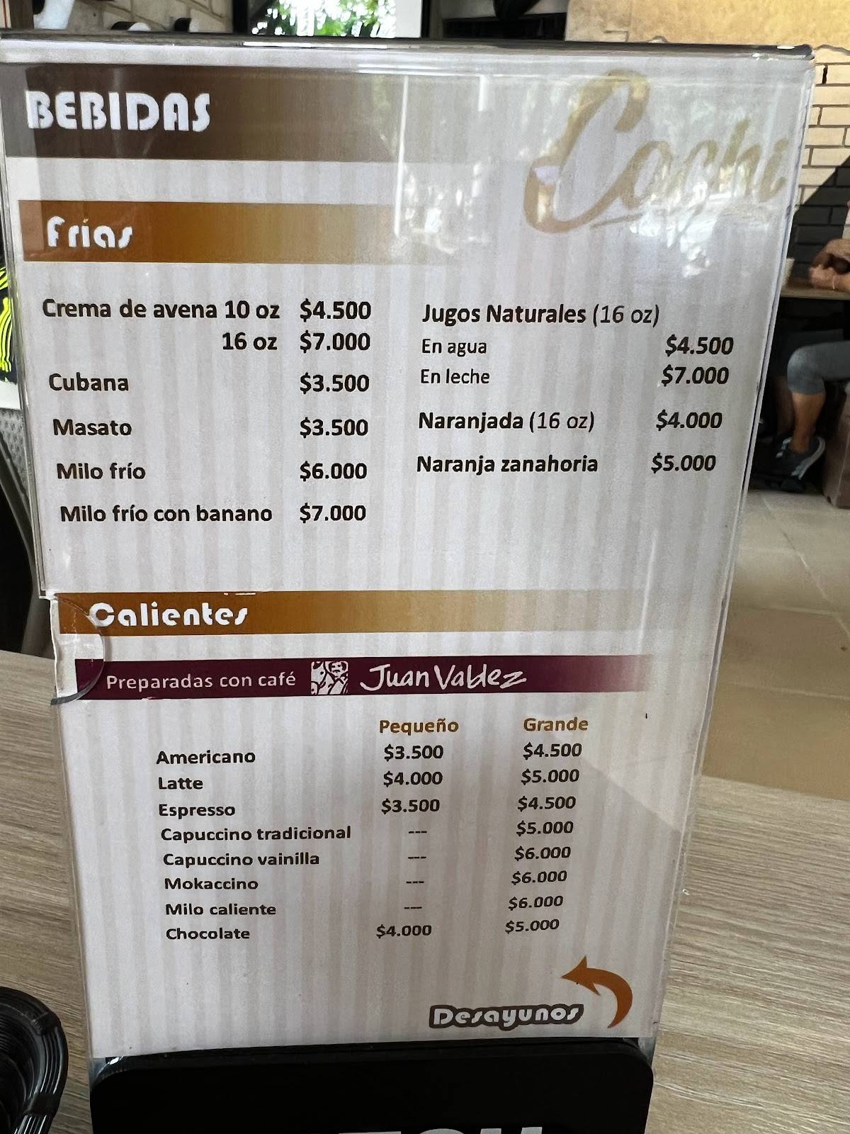 Carta del café El Cachi, Barrancabermeja, Cra. 25 #48-7