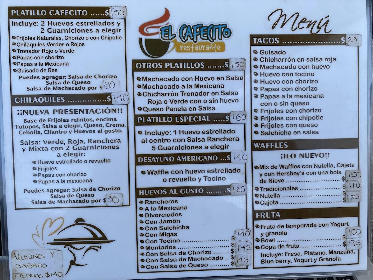 Menu at El Cafecito, Piedras Negras