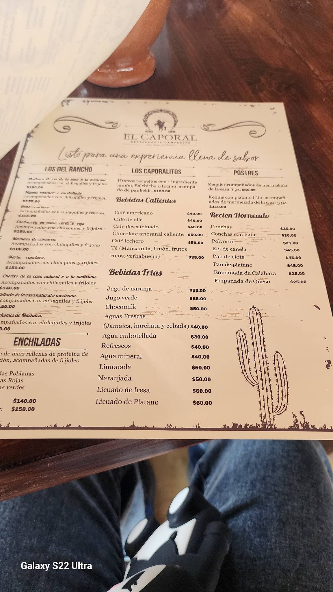 Menu at El Caporal Restaurante Campestre, Mazatlán
