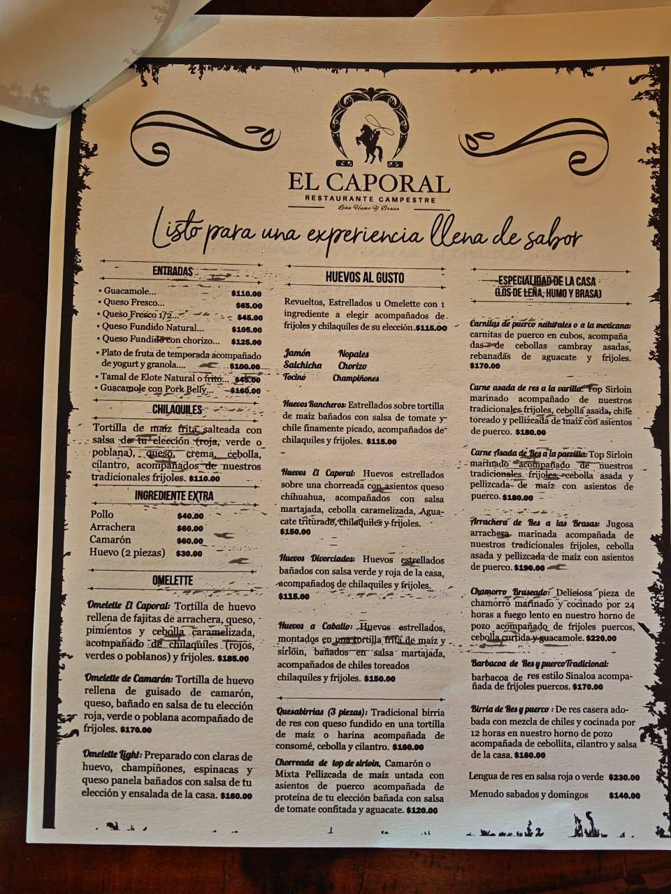 Menu at El Caporal Restaurante Campestre, Mazatlán