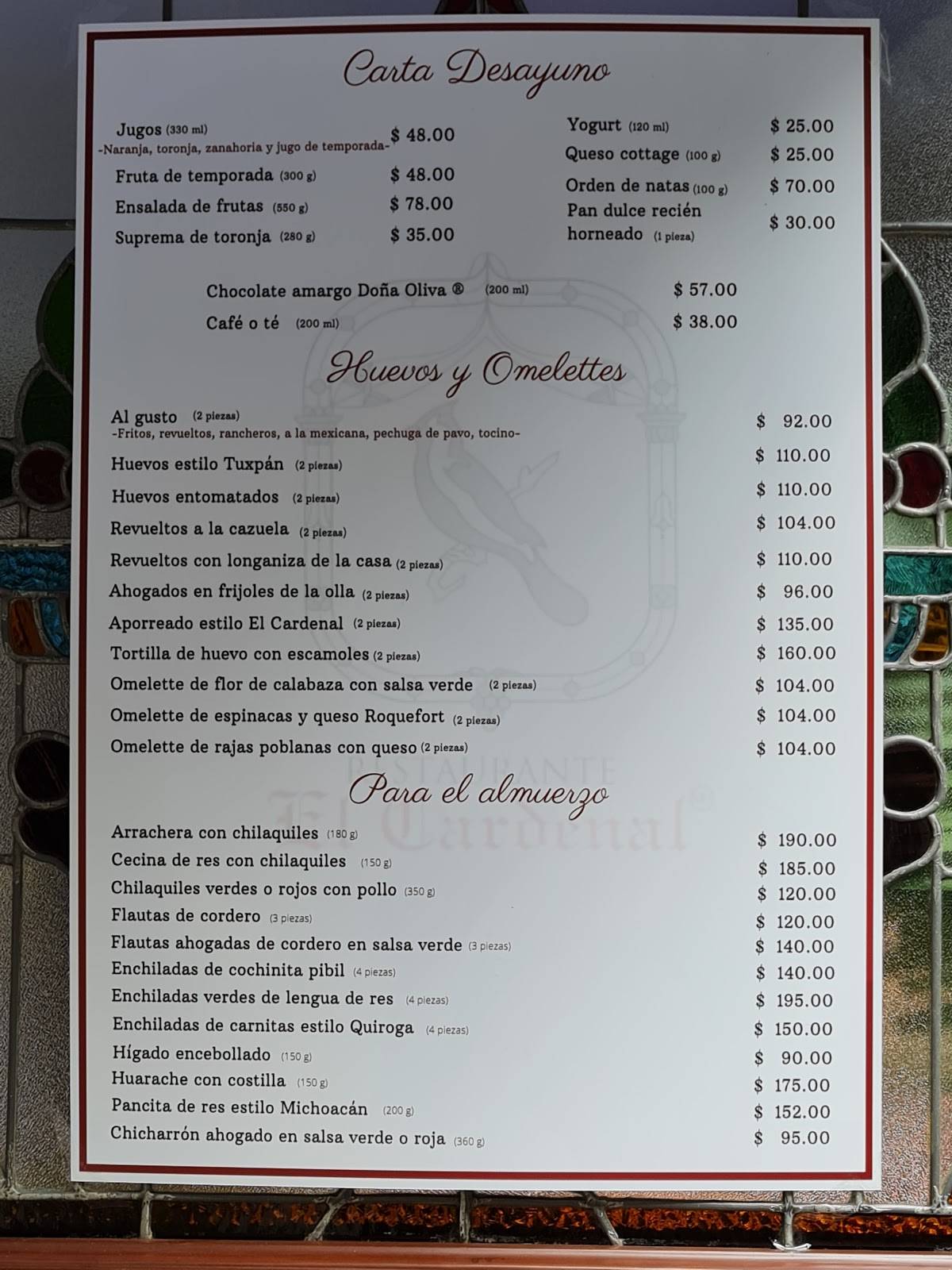 Carta de Restaurante El Cardenal, Ciudad de México, Palma #23 Centro ...