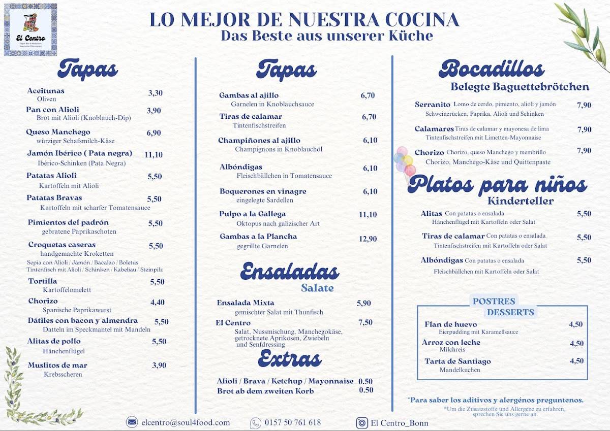 Menu at El Centro Tapas Bar & Restaurant, Bonn