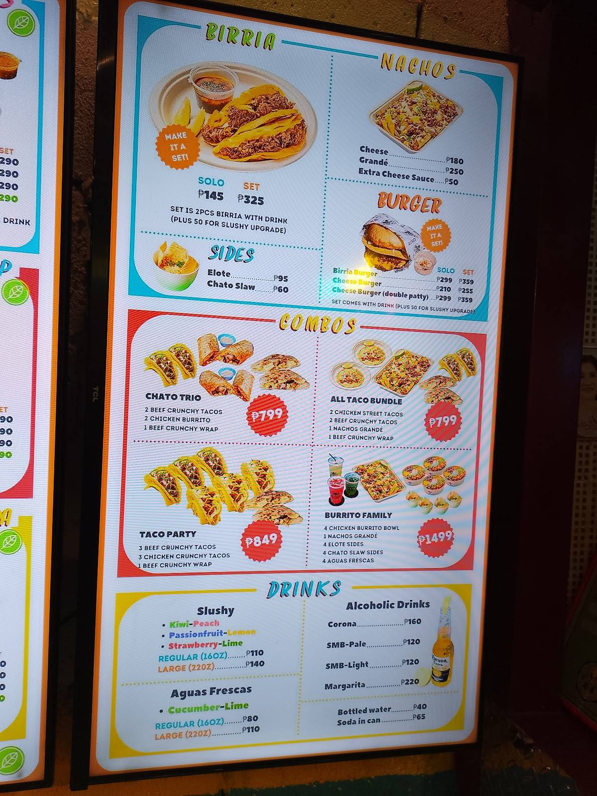 Menu at El Chato restaurant, Pasay