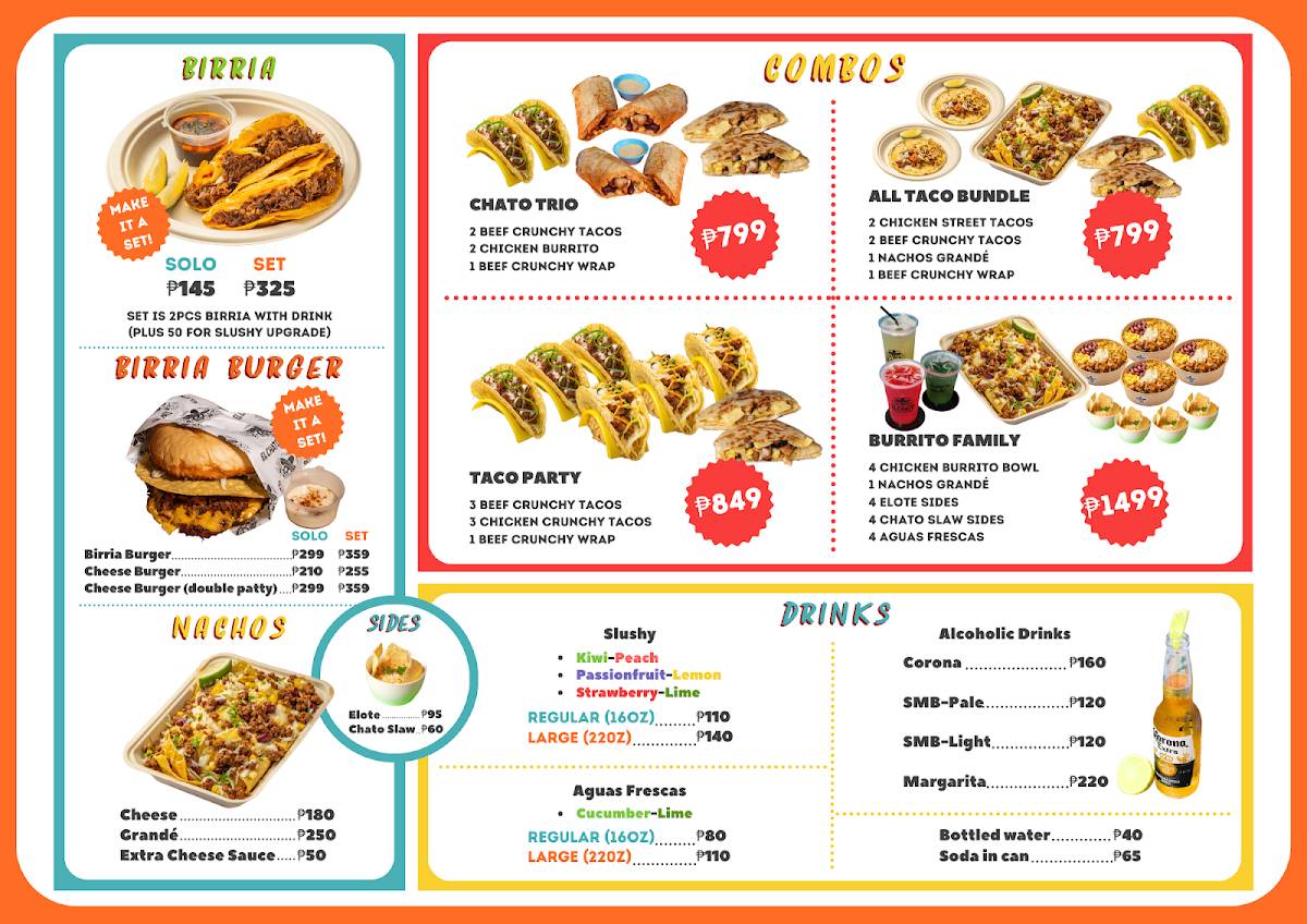Menu at El Chato restaurant, Pasay