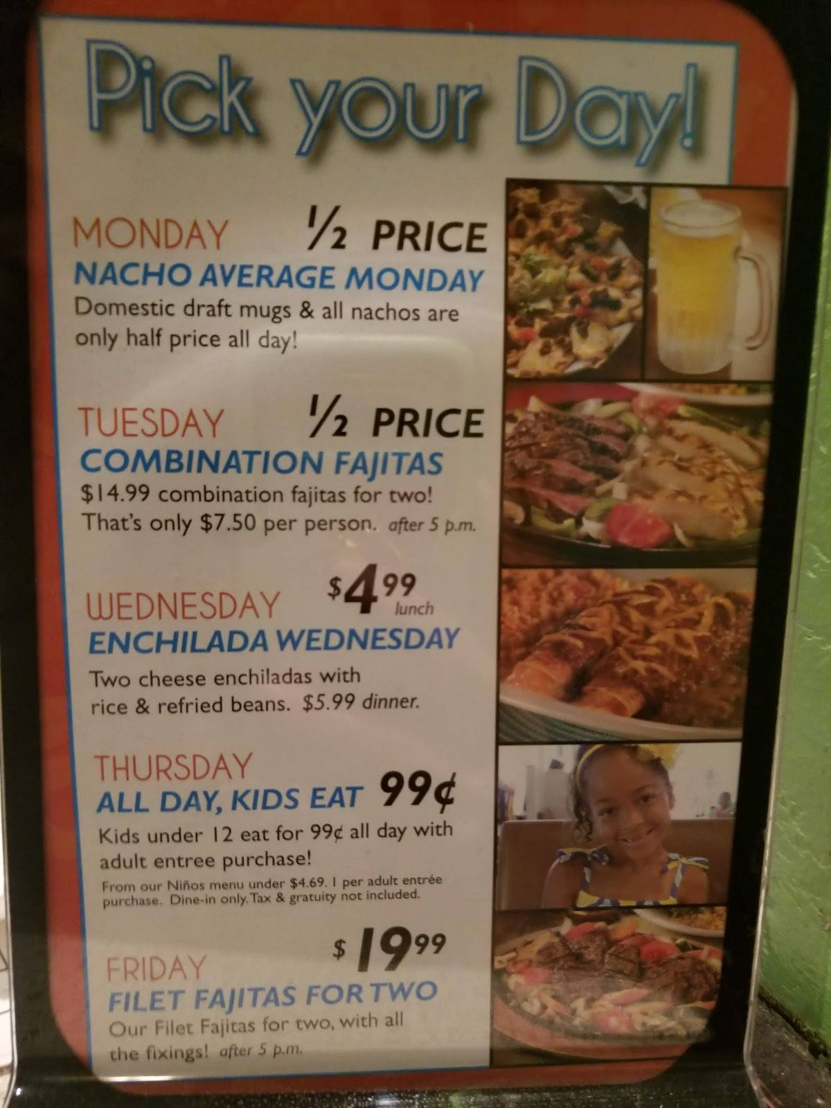 Menu at El Chico Cafe, DeSoto, S Interstate 35 E