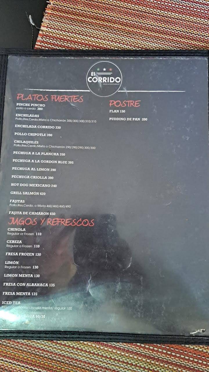 Menu at El Corrido restaurant, Santo Domingo Este, C. Costa Rica 74