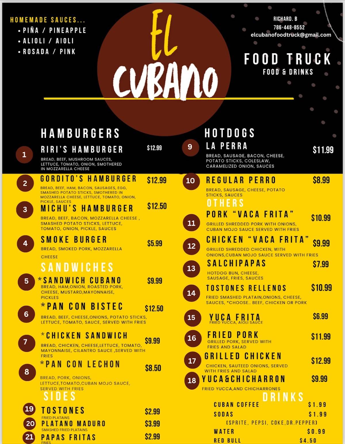 Menu at El Cubano Food Truck Restaurant, Calhoun