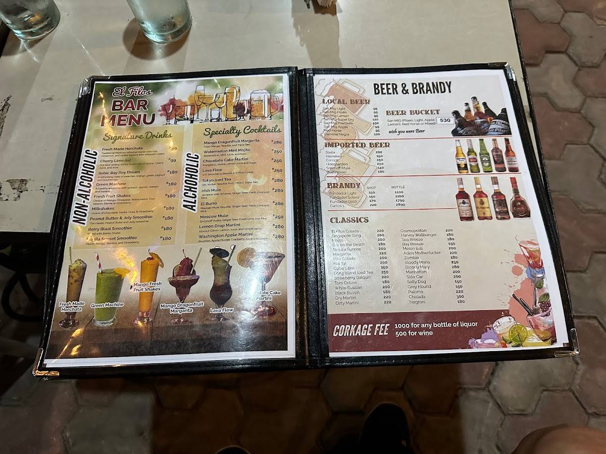 Carta de El Filo's Restaurant, Bar & Karaoke hub, Subic Bay Freeport Zone