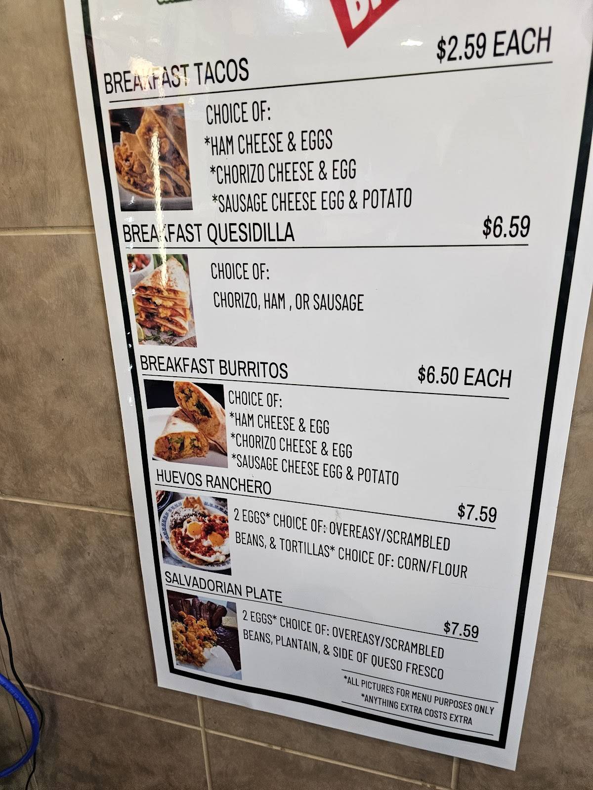 Menu at El Gordito Mexican restaurant, Grand Forks