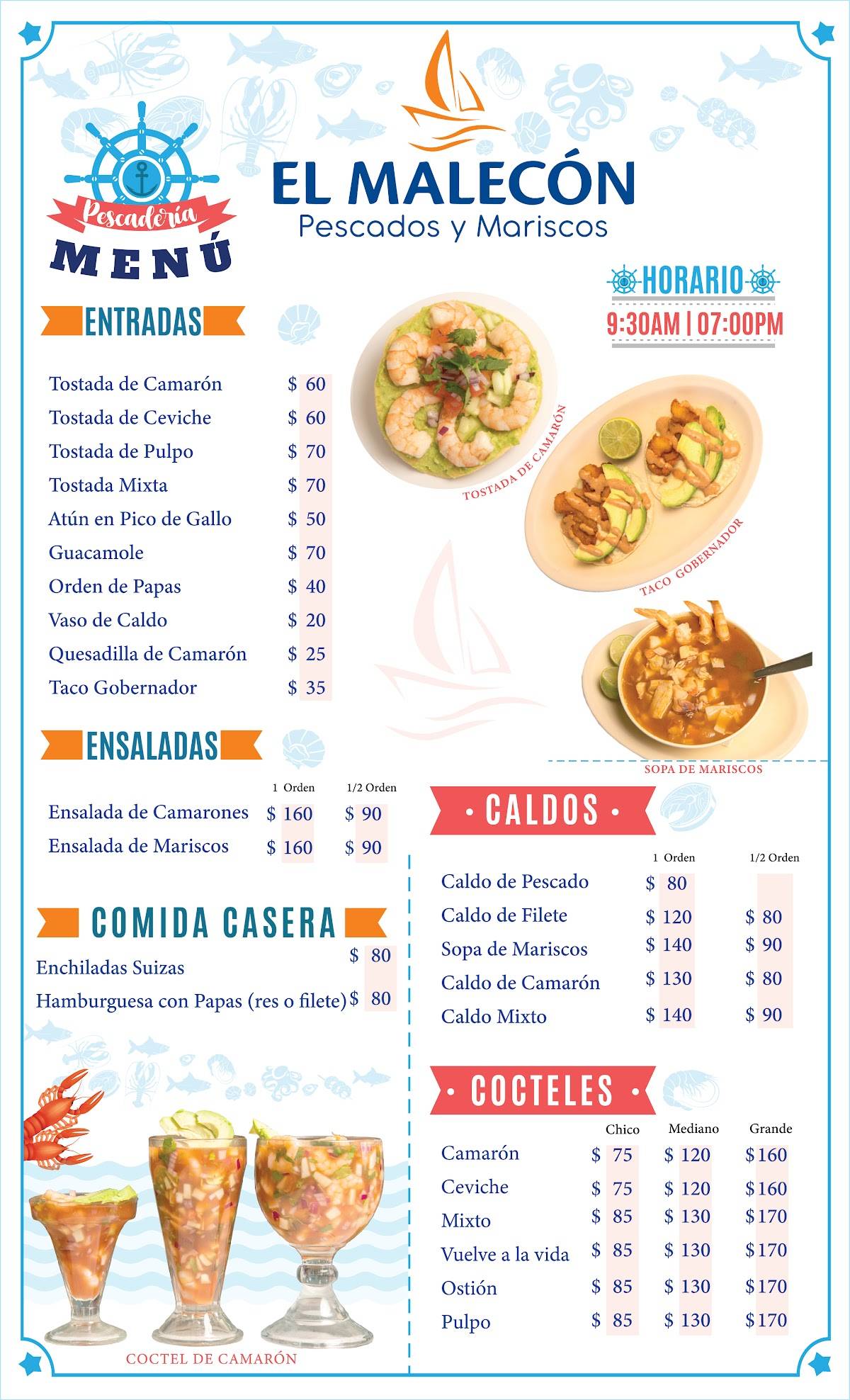 Carta del restaurante El Malecón, Monclova