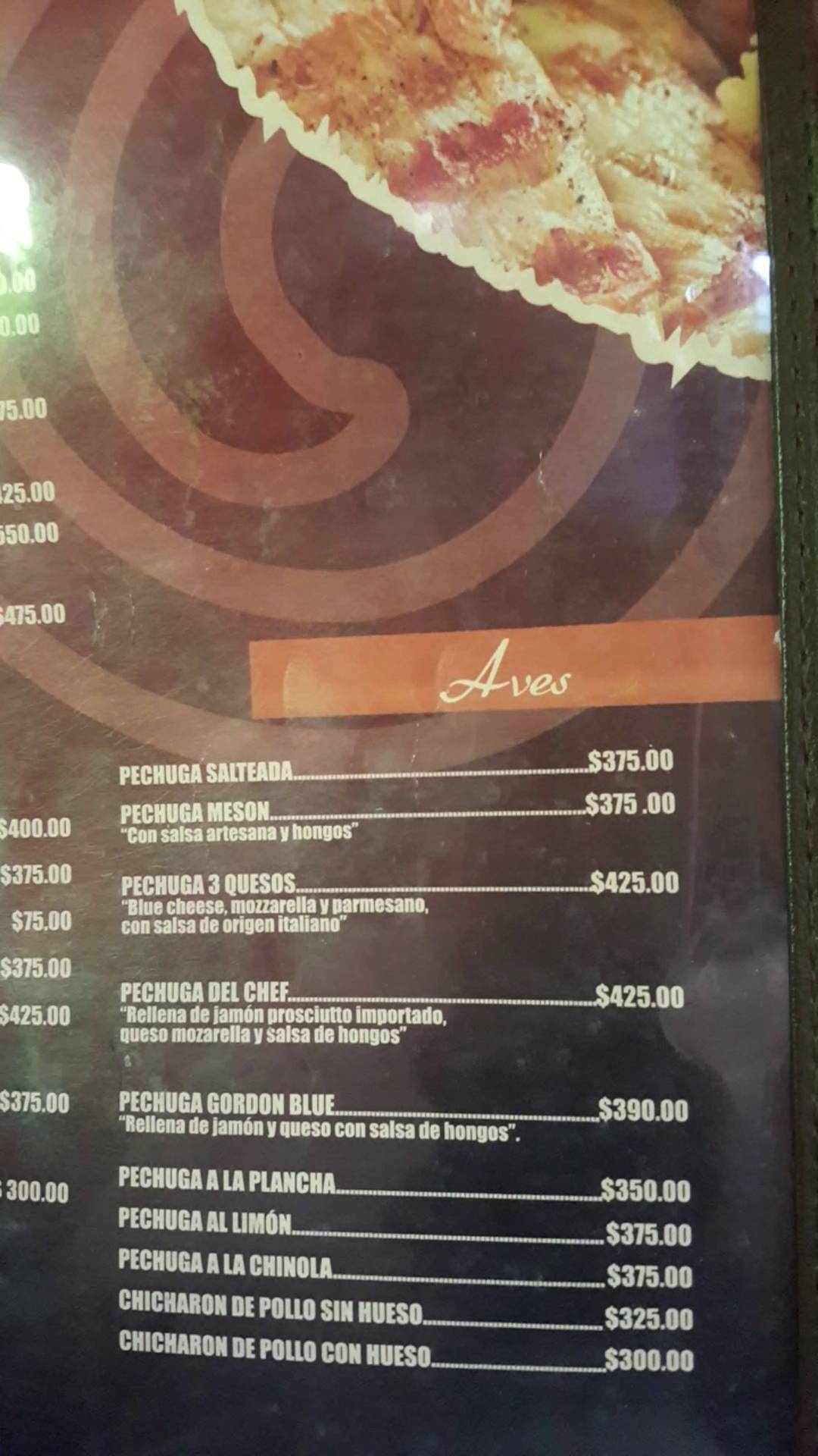 Carta del restaurante El Meson, Mao