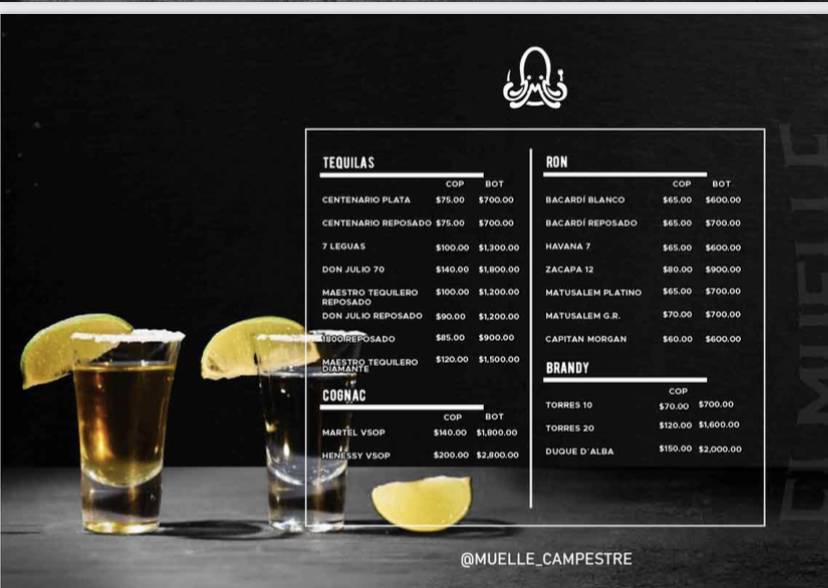 Menu at El Muelle Campestre restaurant, Celaya