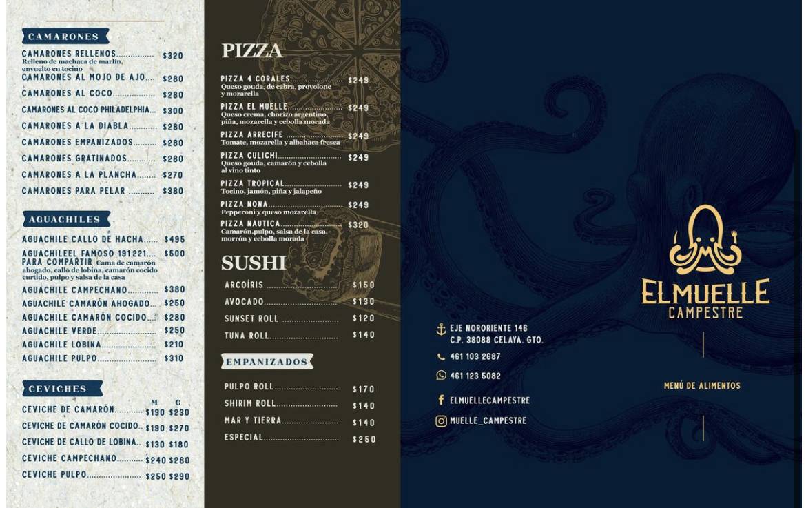 Carta del restaurante El Muelle Campestre, Celaya