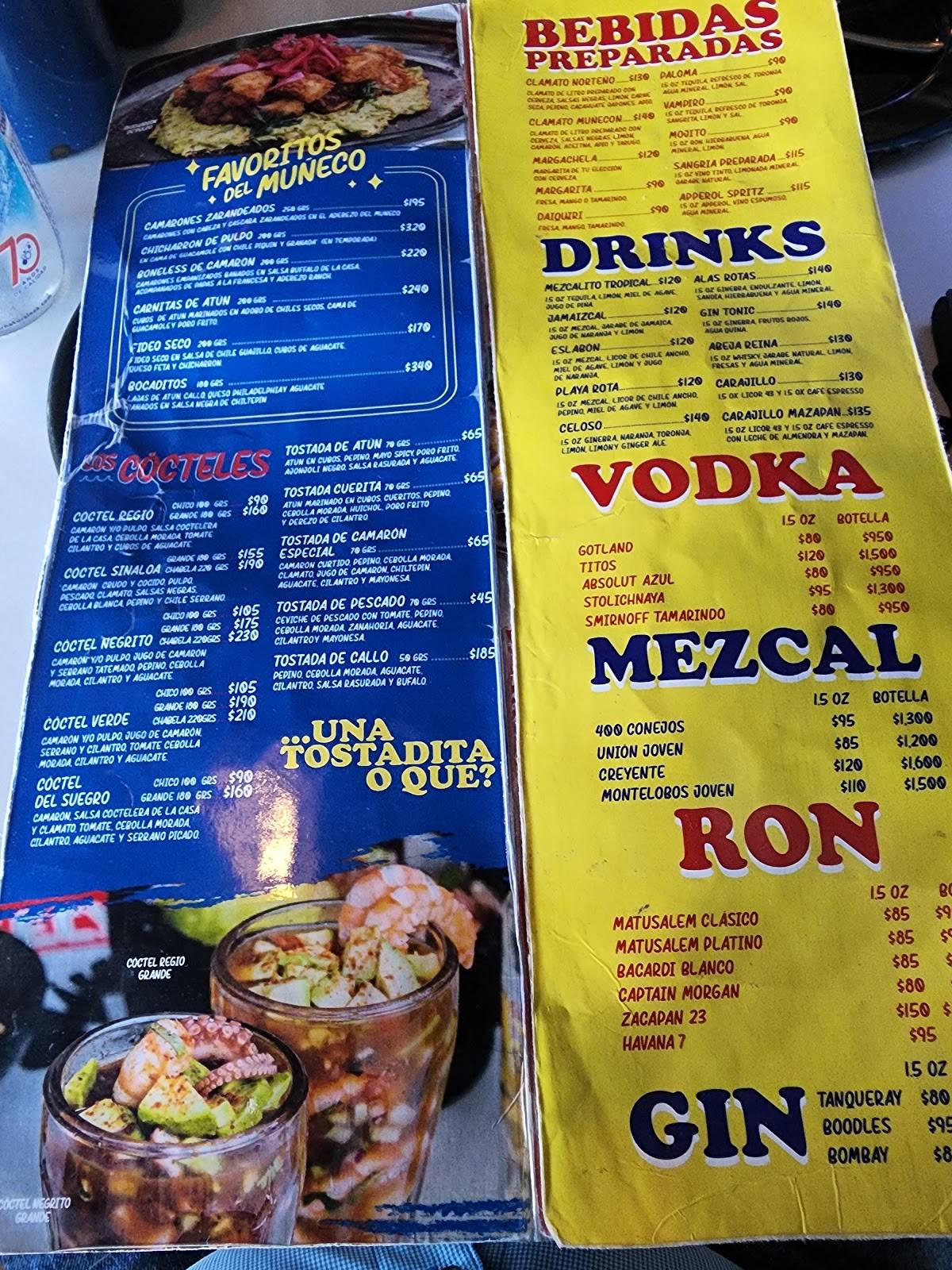 Carta del restaurante El Muñeco Plaza Real, Monterrey