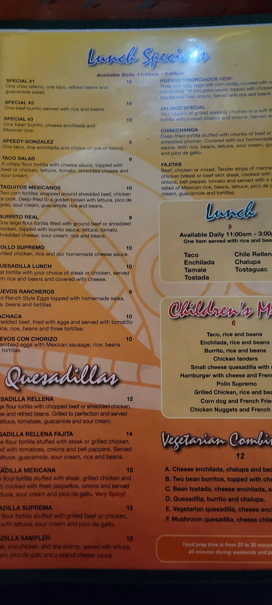 Carta de El Olmeca Mexican Restaurant, Huntsville, University Dr NW b