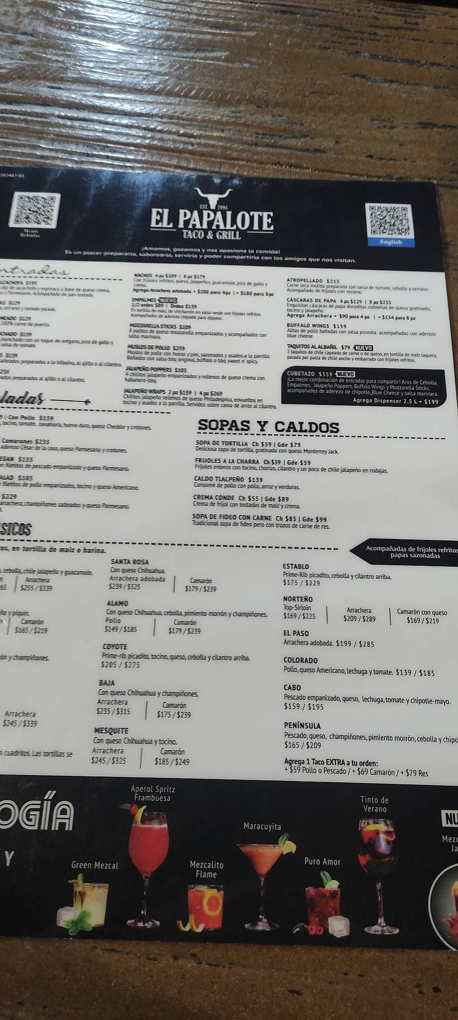 Carta del restaurante El Papalote Taco & Grill Aeropuerto Del Norte ...