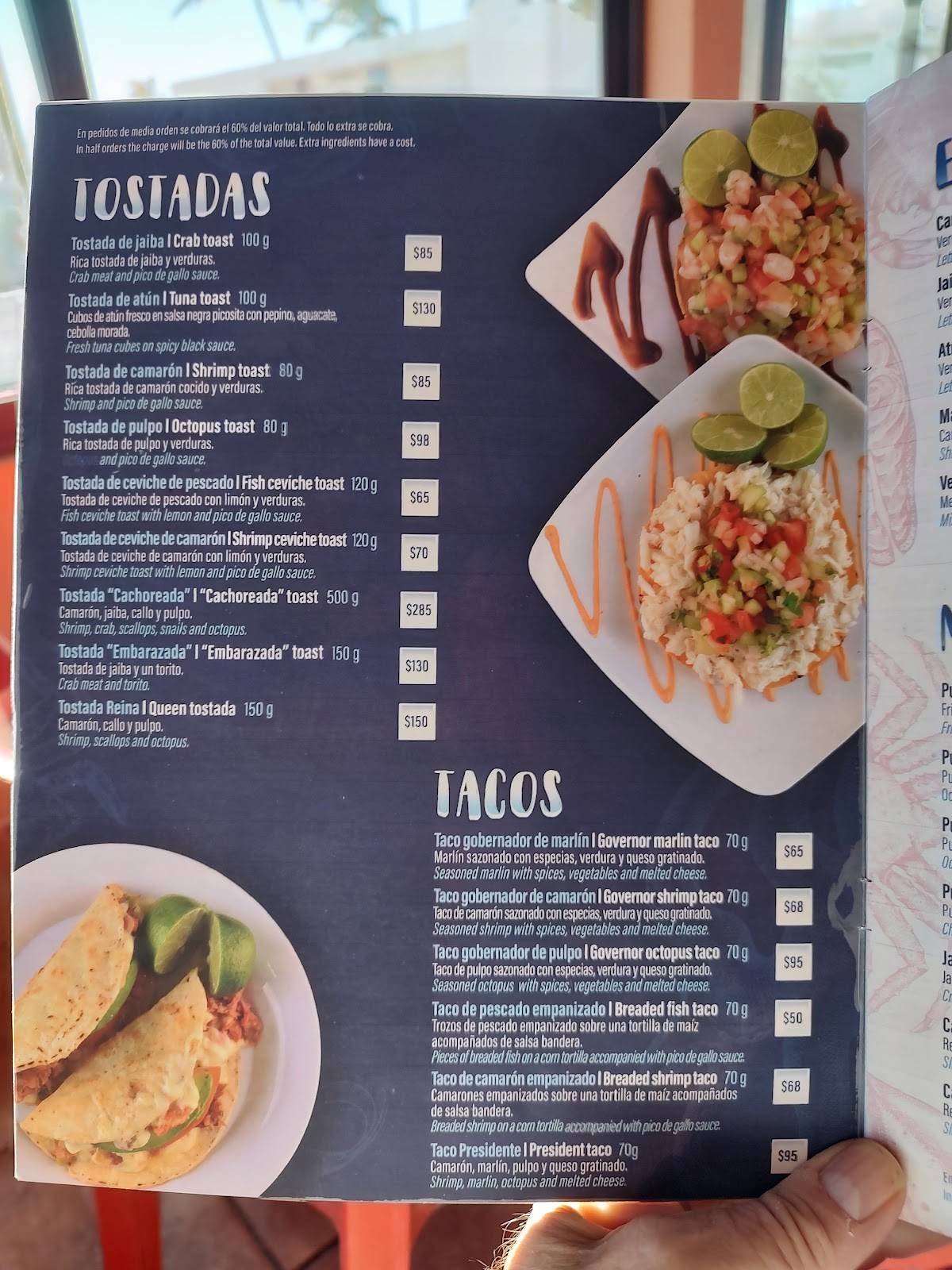 Carta de El Pargo Rojo Restaurant, Bahía de Kino