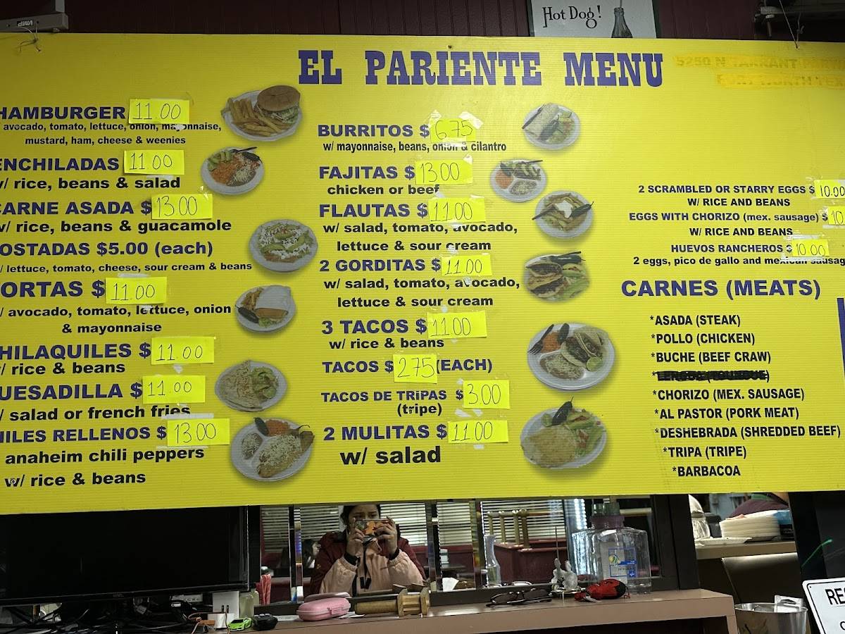 Menu at El Pariente restaurant, Oklahoma City, SW 29th St #2219