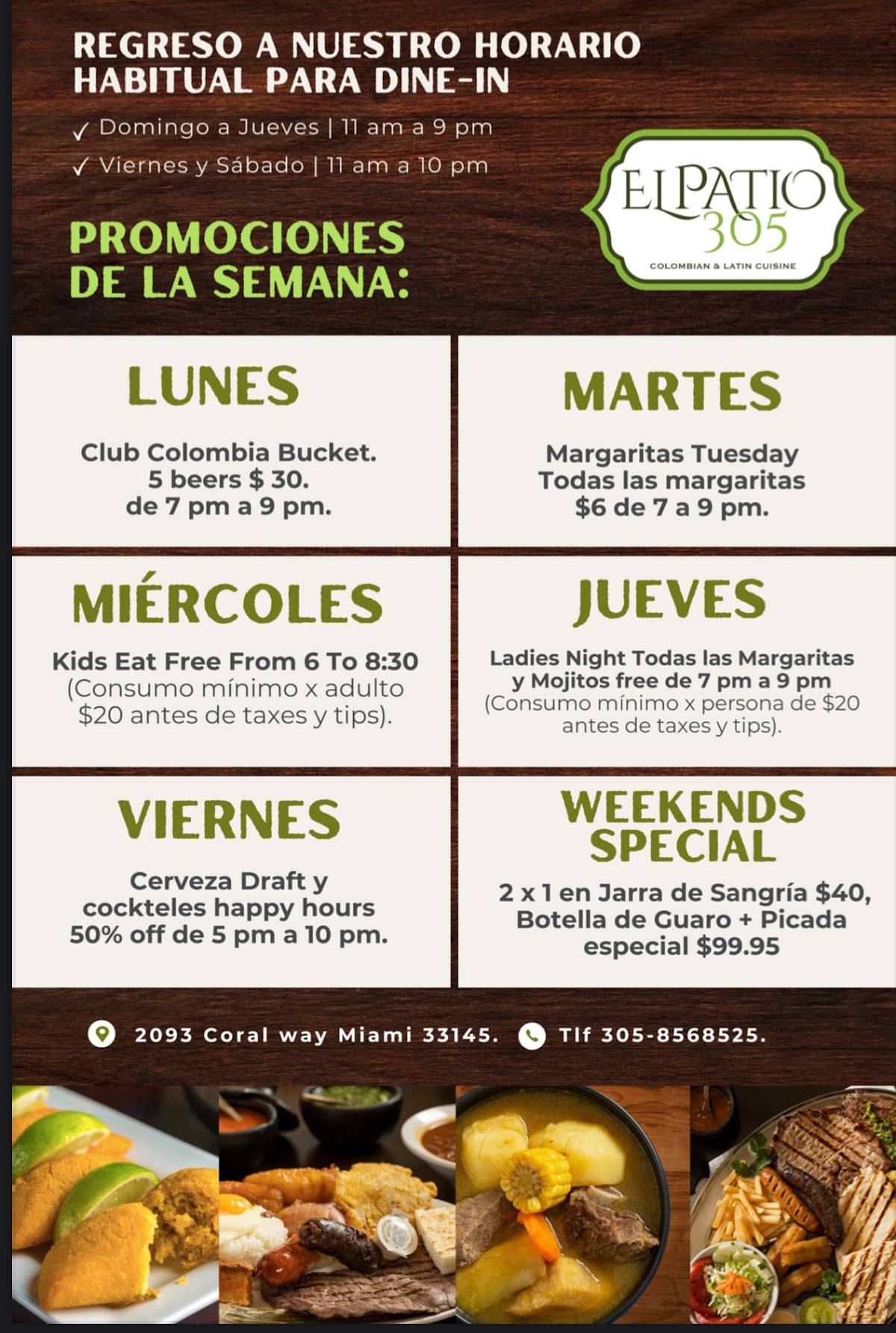 Carta de El Patio 305 Restaurant, Miami, Coral Wy