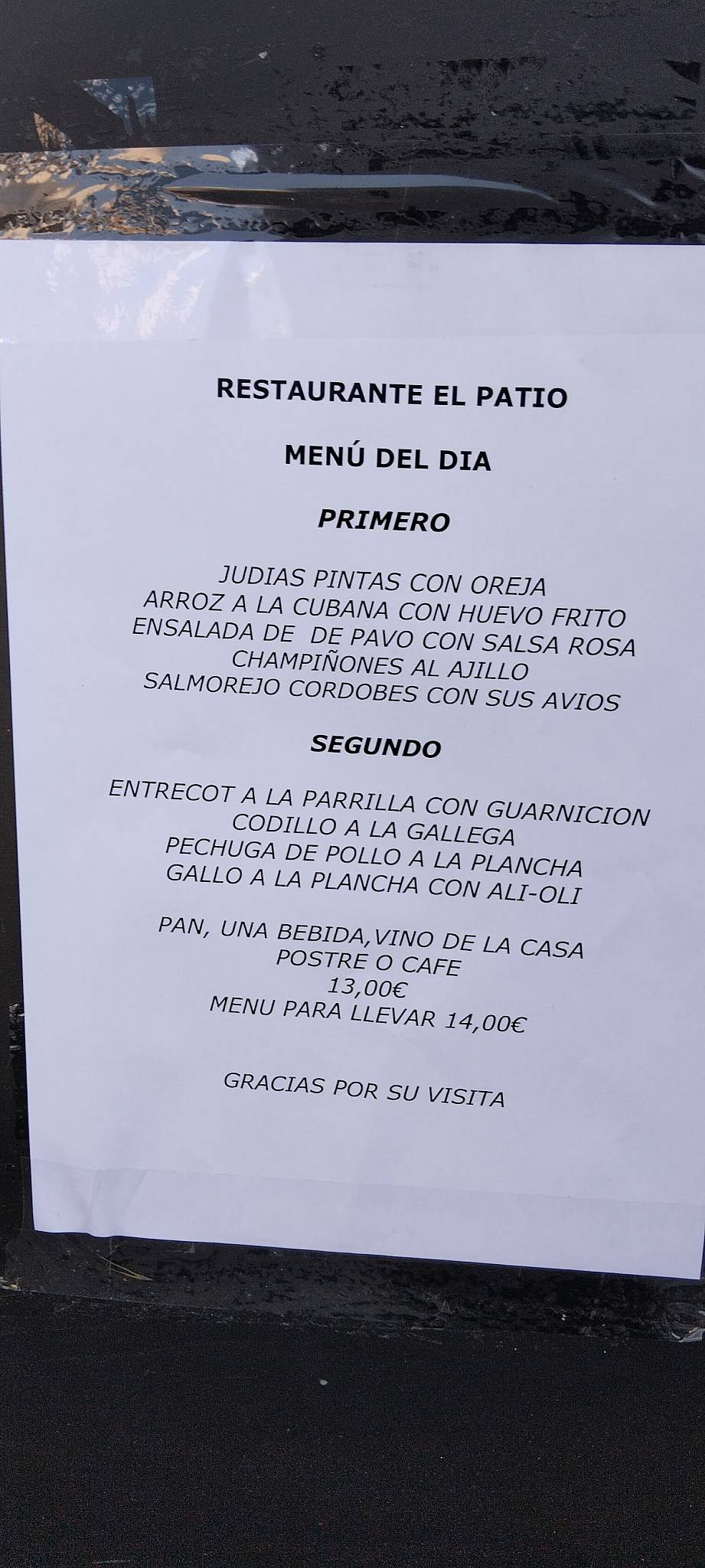Menu at Restaurante El Patio, Rivas-Vaciamadrid, Av. Velázquez