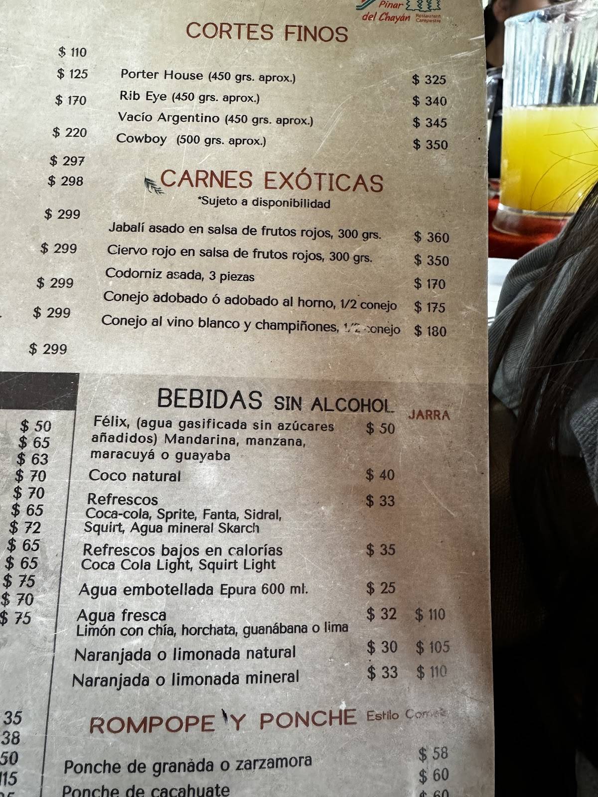 Menu at El Pinar del Chayán restaurant, Tonila, Autopista Colima ...