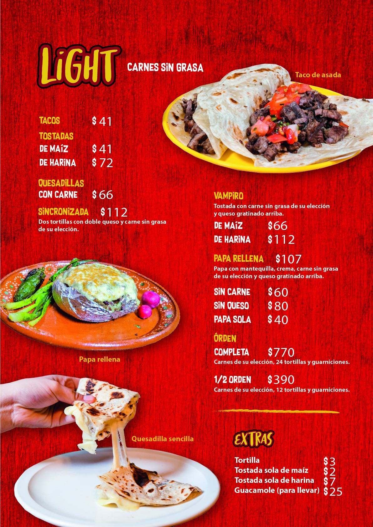 Carta del restaurante El Pirul Asadero, Mexicali