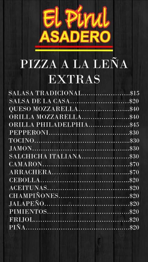 Carta del restaurante El Pirul Asadero, Mexicali