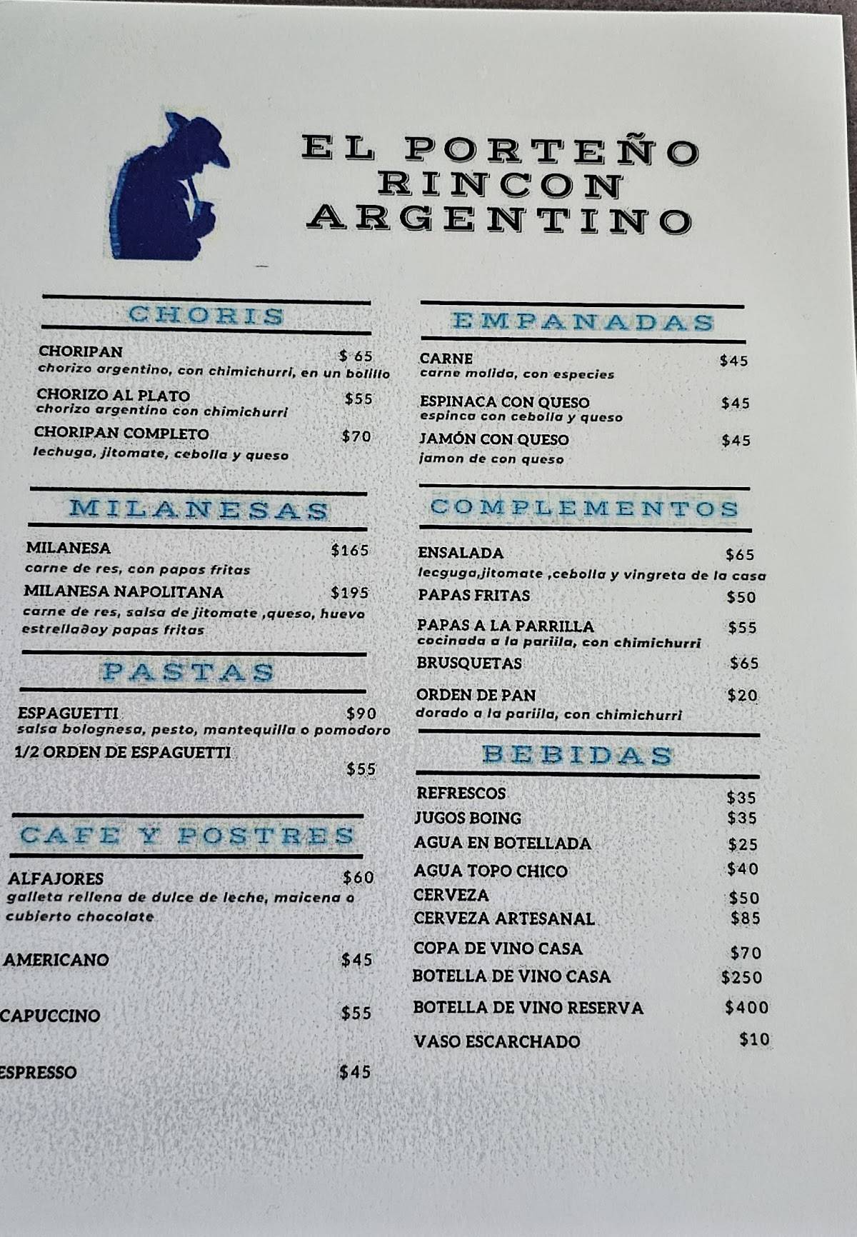 Carta del restaurante El Porteño, Ciudad del México, Medellín 191