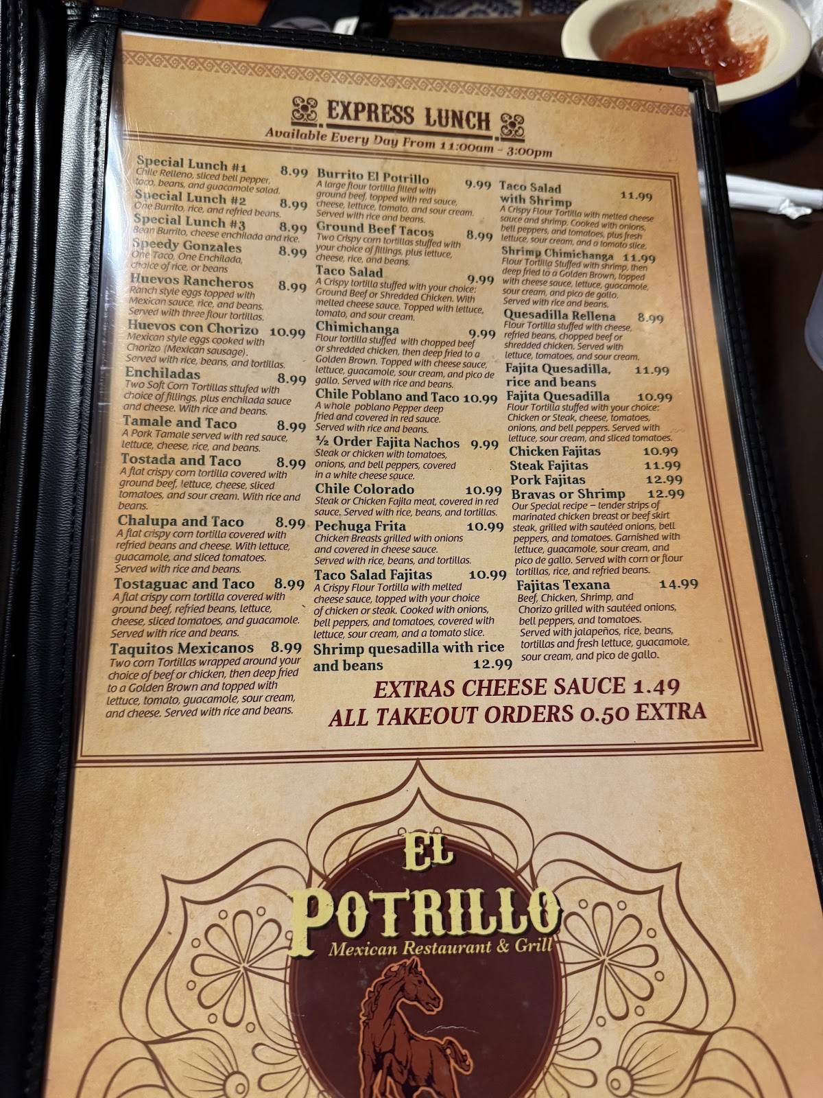 Menu at El Potrillo Mexican Restaurant & Grill, Lafayette, Moss St