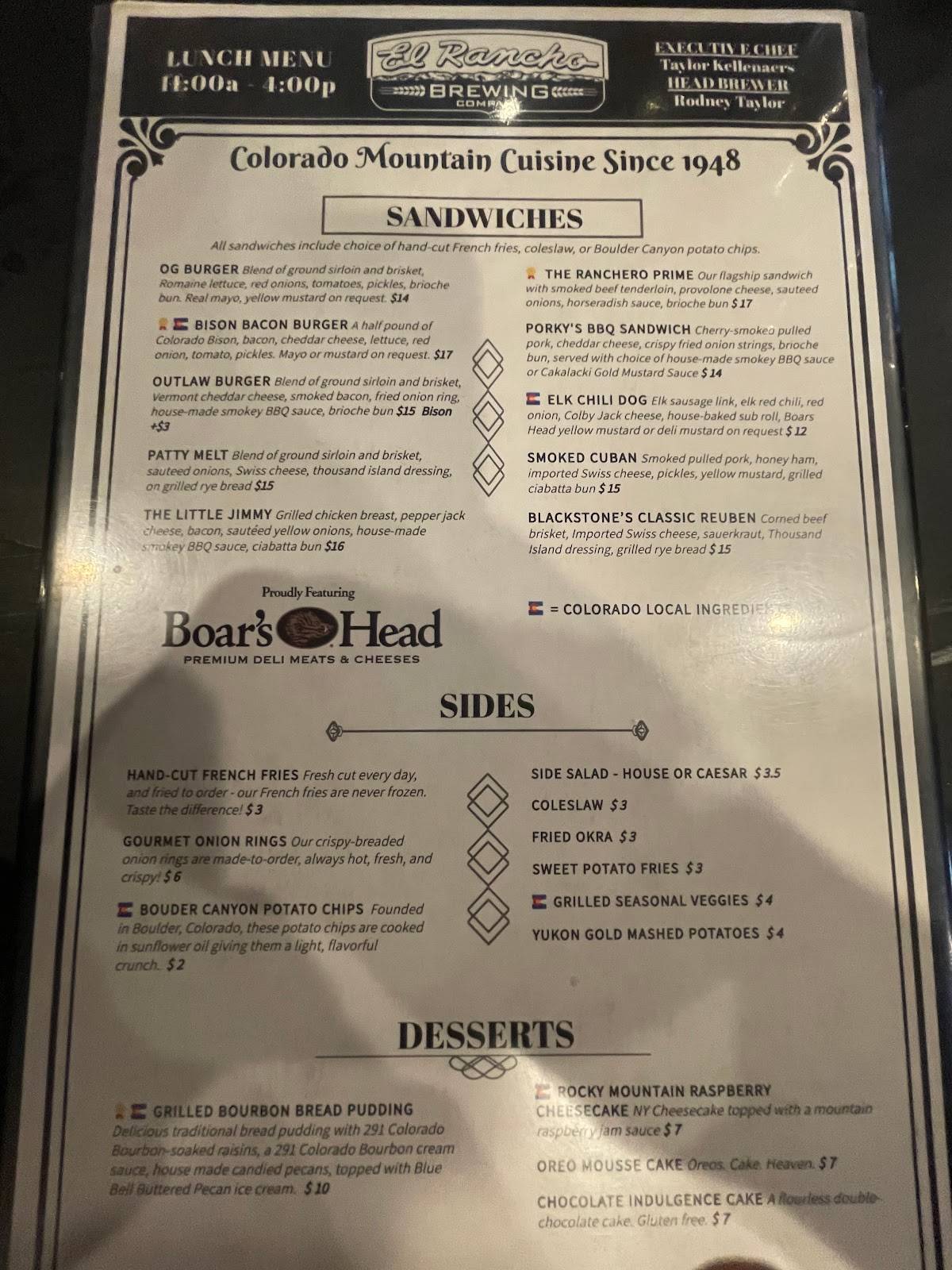 Menu at El Rancho Colorado restaurant, Evergreen