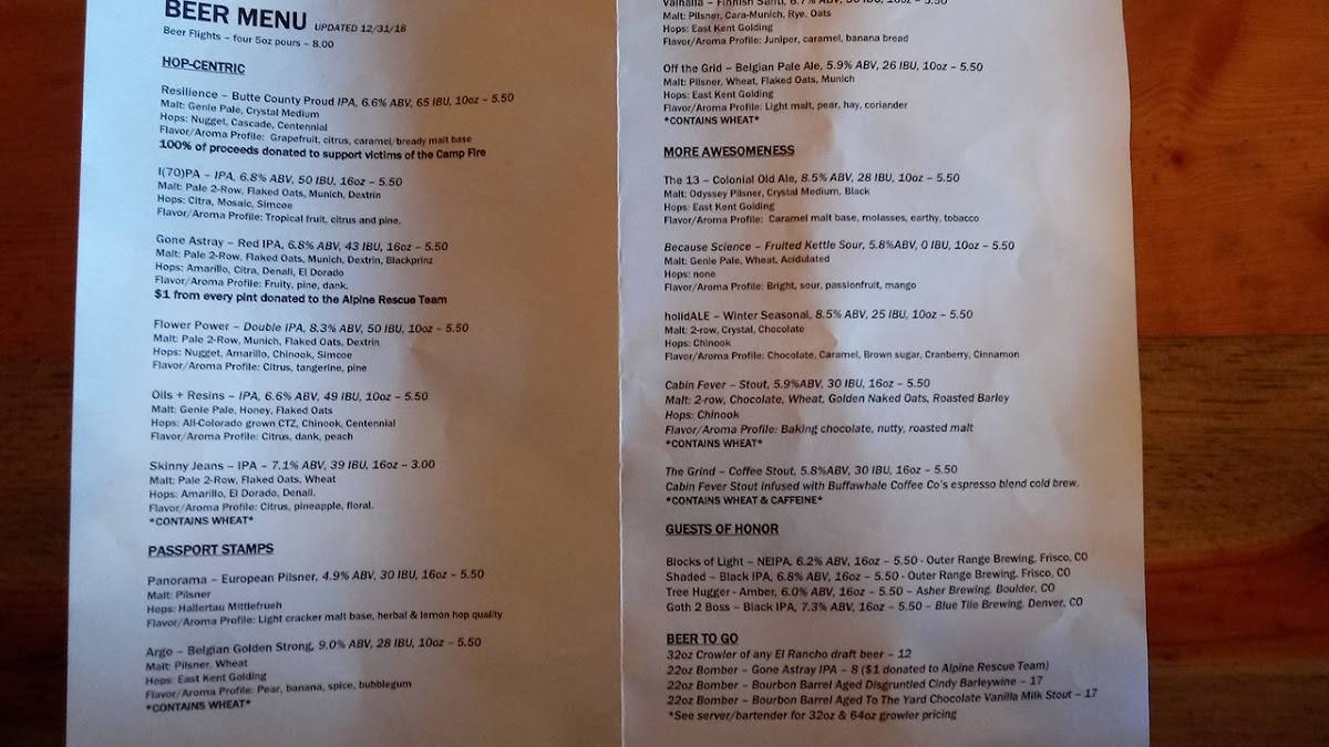 Menu at El Rancho Colorado restaurant, Evergreen
