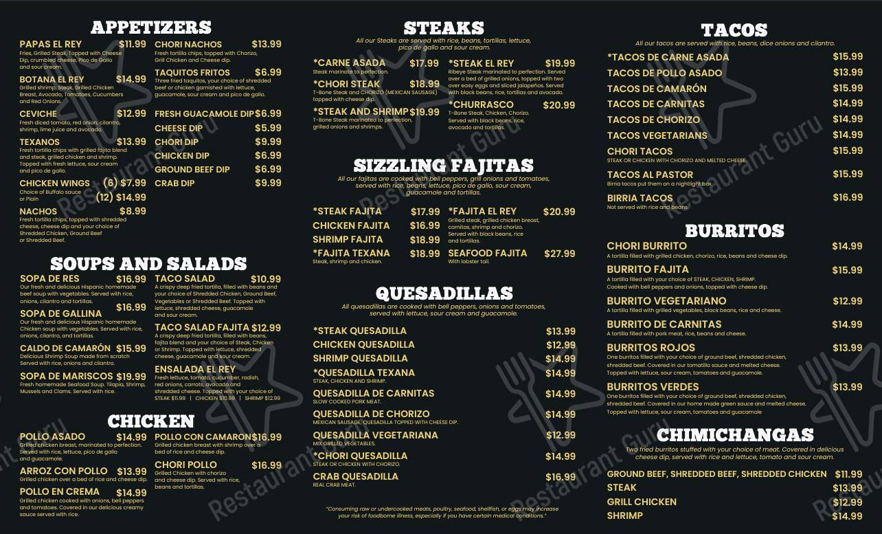 Menu at El Rey Mexican Bar & Restaurant, Fredericksburg