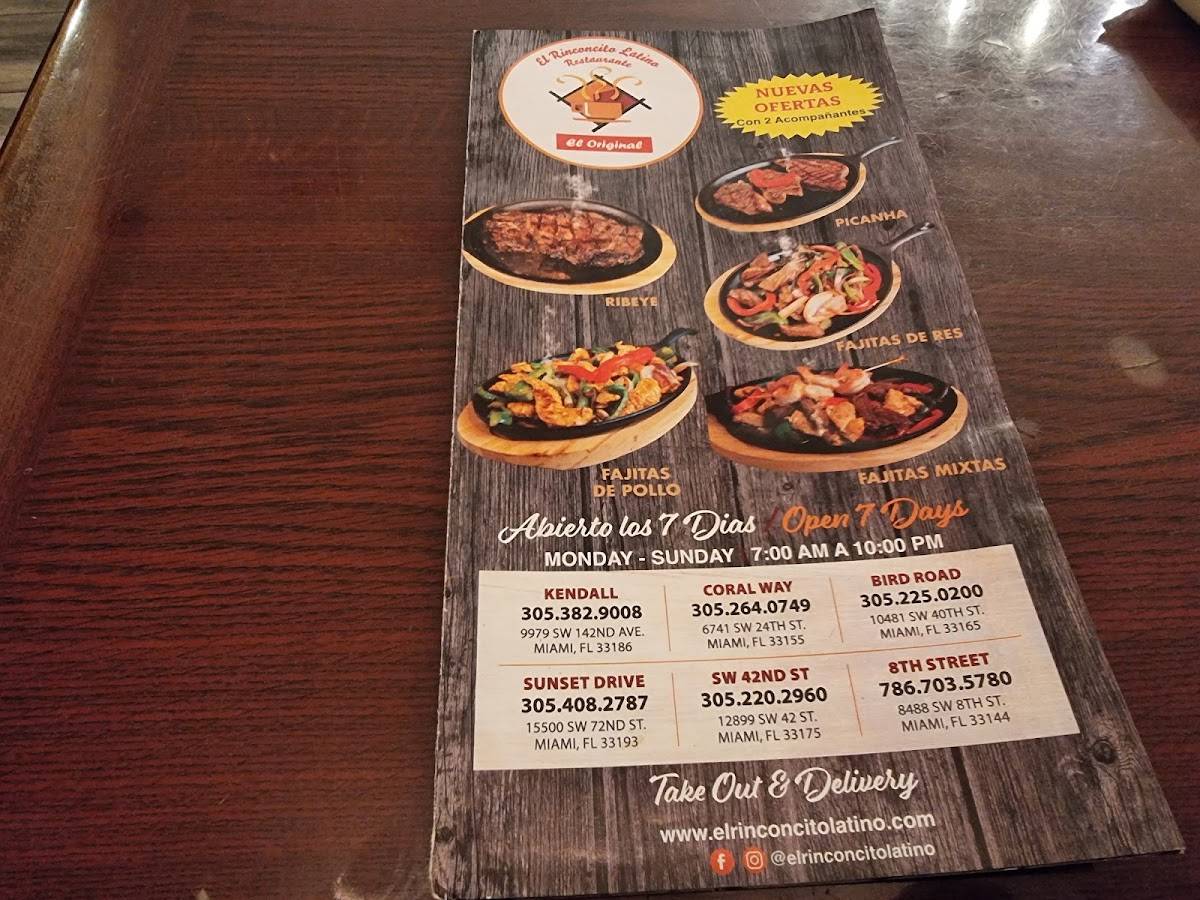 Menu at El Rinconcito Latino Kendall restaurant, Kendall West, SW 142nd Ave
