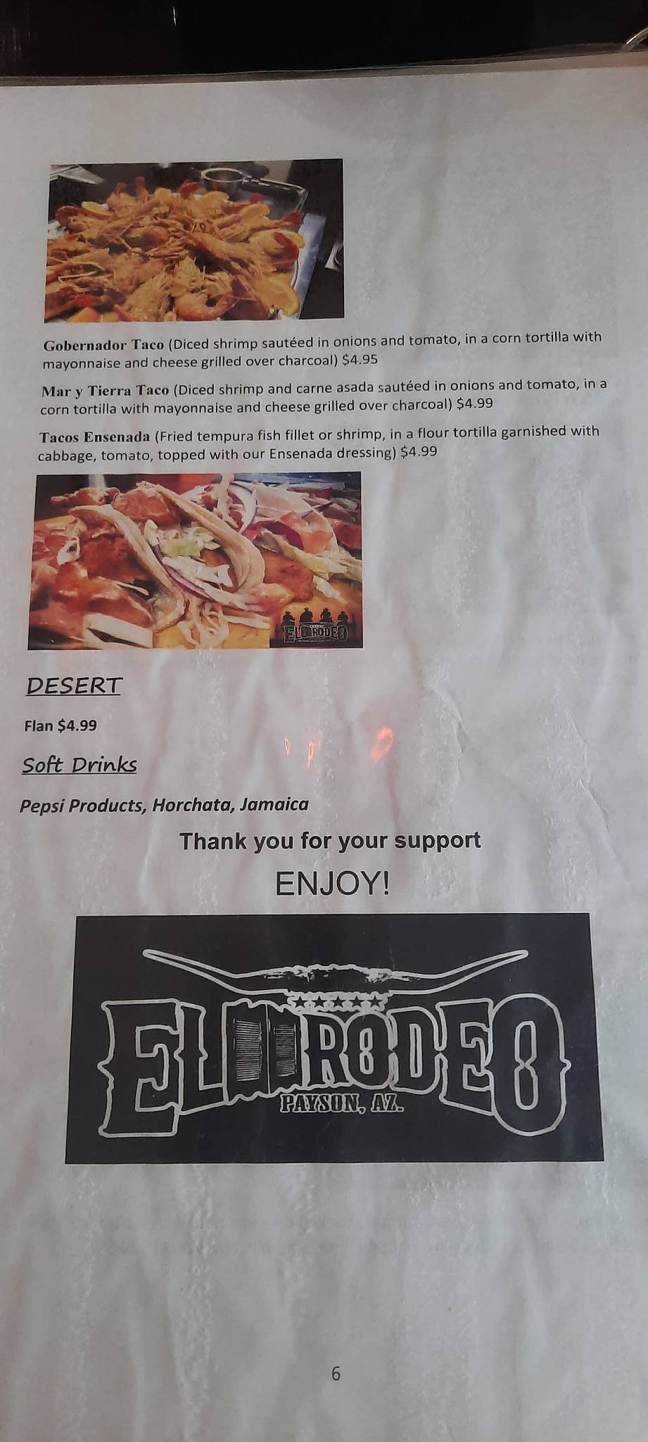 Menu at El Rodeo Mexican Restaurant & Cantina, Payson
