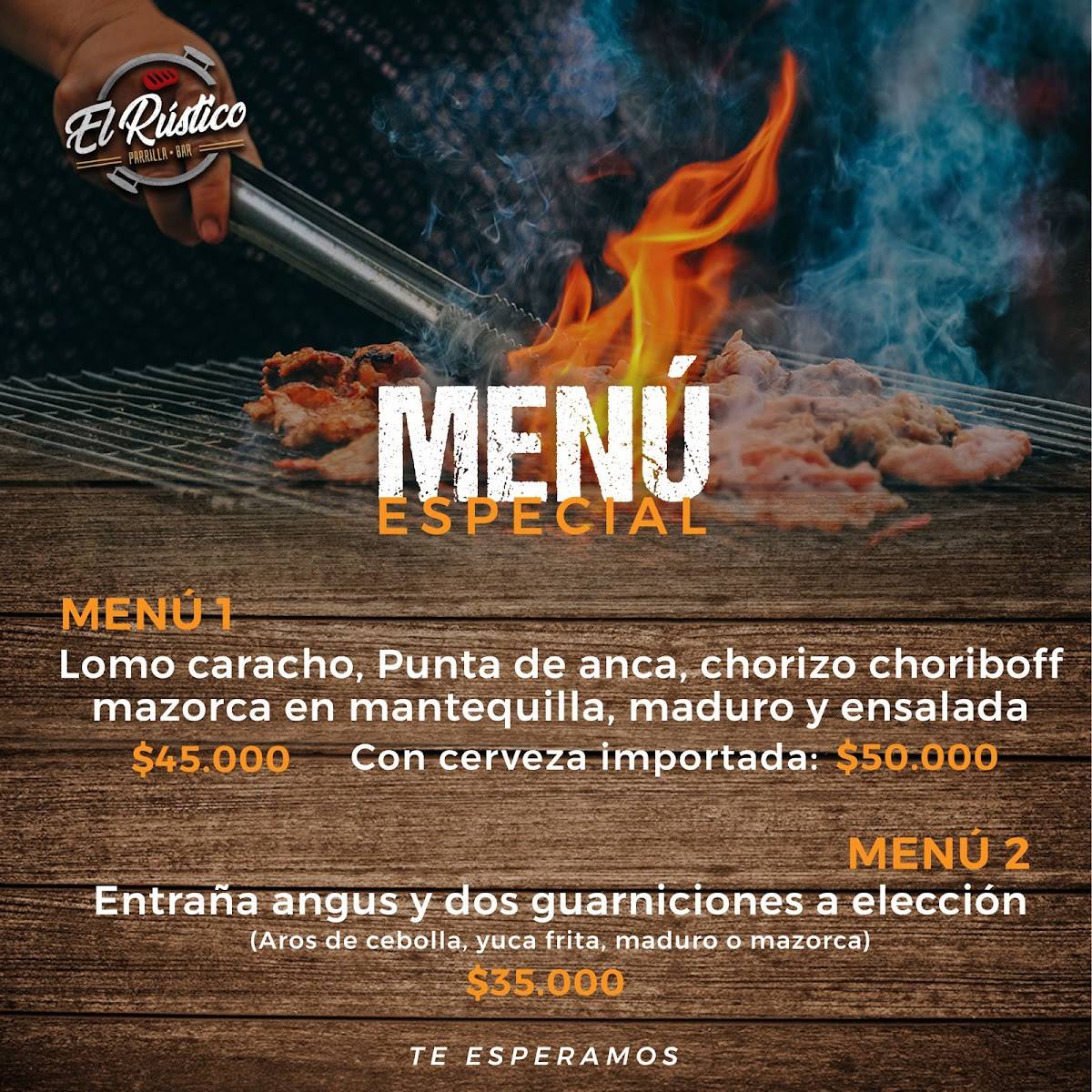 Carta de El Rústico Parrilla Bar, Jamundí