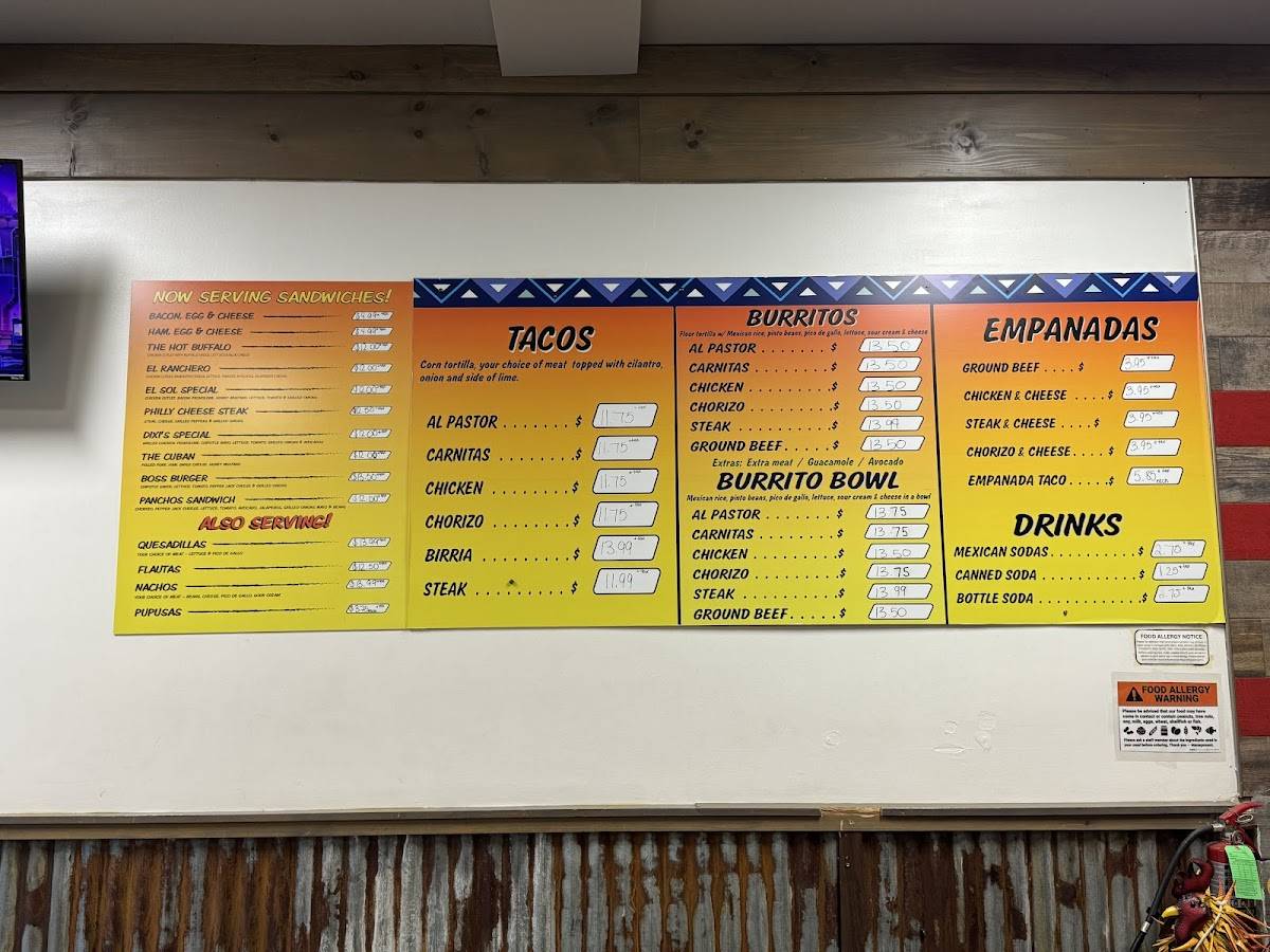 Menu at El Sol Deli restaurant, Manchester