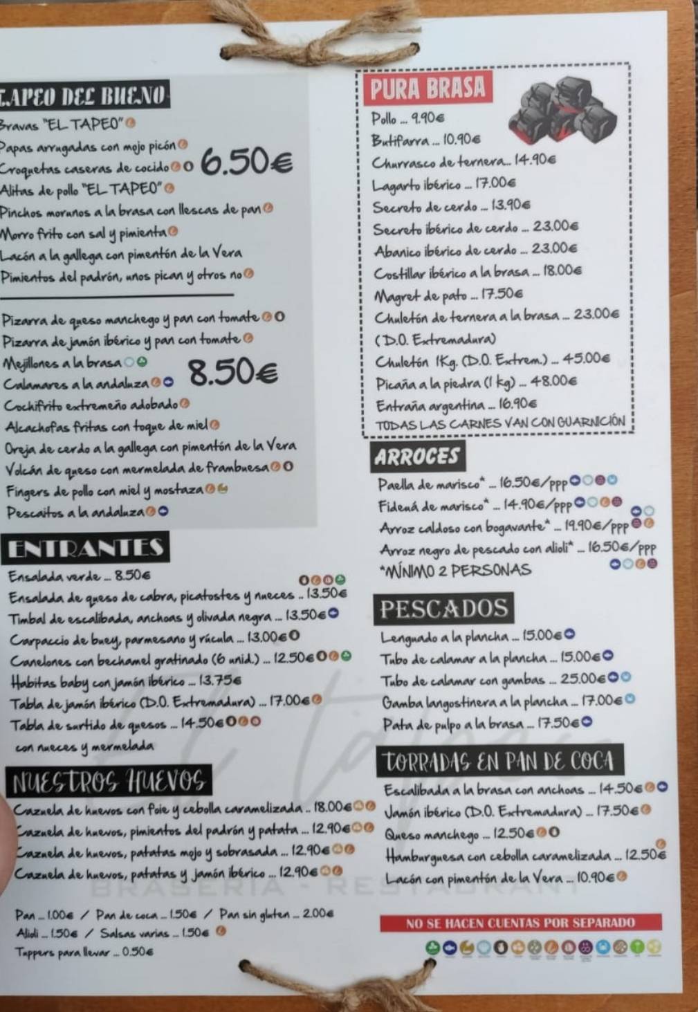 Carta de El Tapeo Braseria-Restaurant, Montmeló