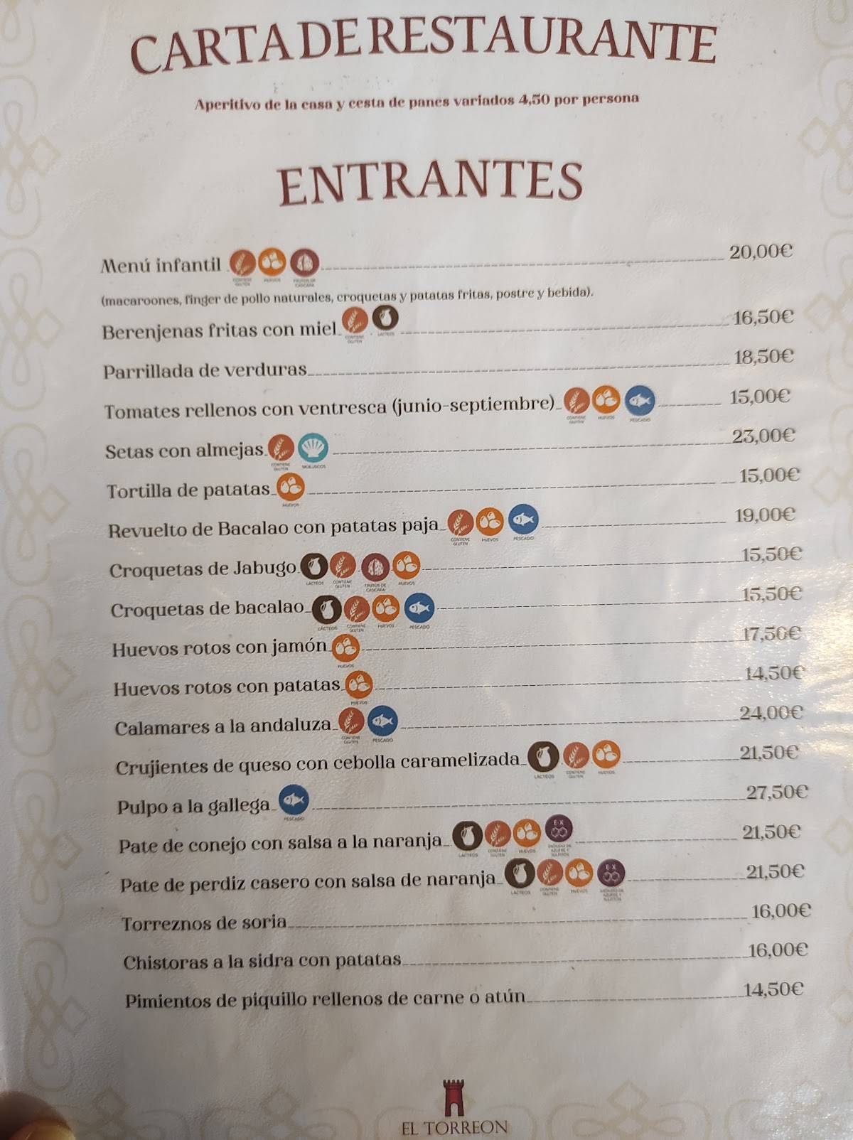 Carta de Restaurante El Torreón del Pardo, Madrid