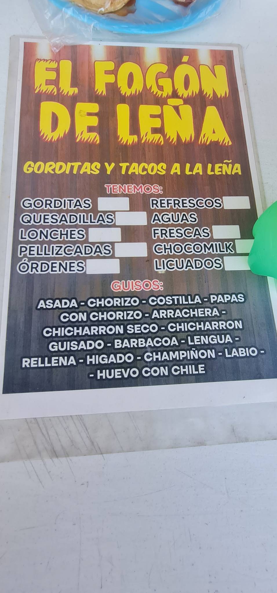 Menu at El fogon de leña restaurant, Tonalá