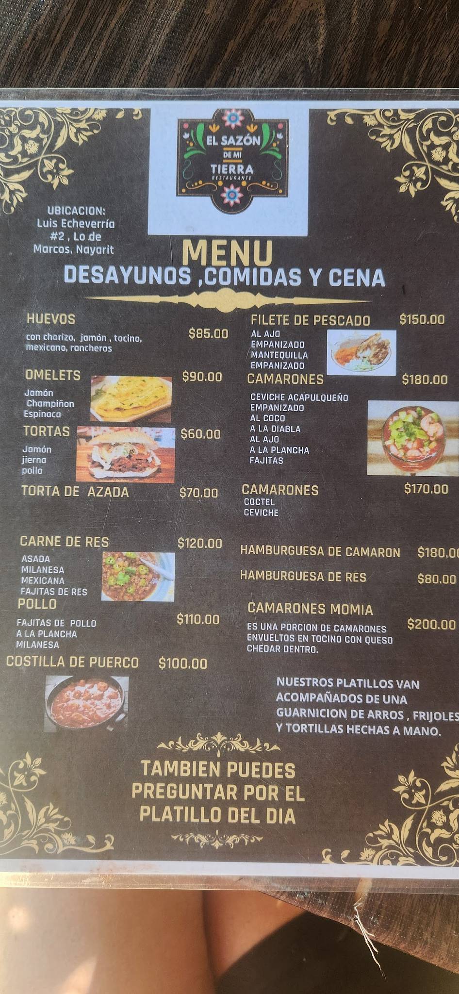 Carta del restaurante El sazón del mi tierra, Lo del Marcos